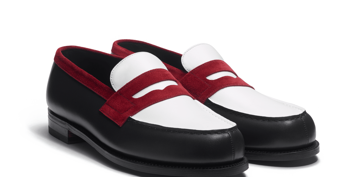 Mocassin 180 homme en cuir veau box marine & java blanc & cuir veau velours bordeaux – J.M. Weston