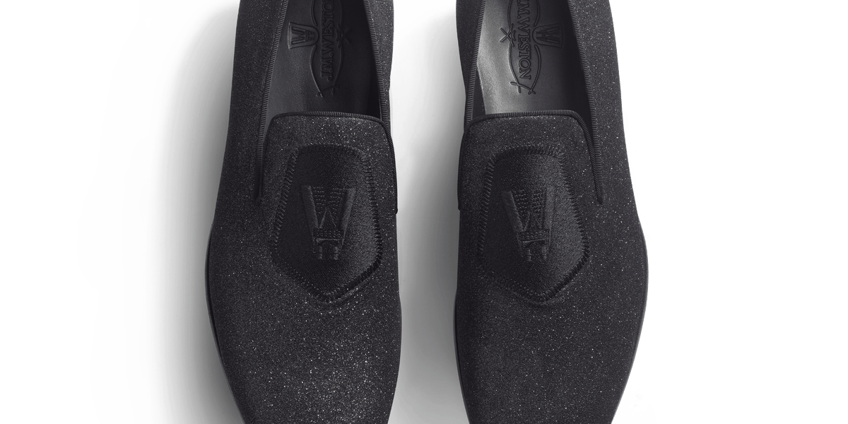 Men's Black with glitter effect goatskin Albi Loafer with Embroidery ...