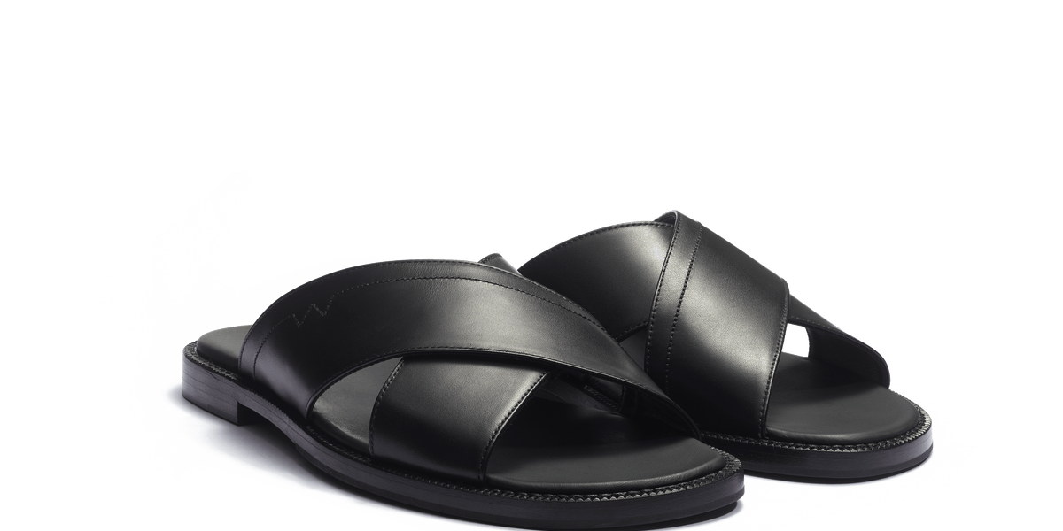 Men's Black soft calfskin Crossed Mule Double V – J.M. Weston