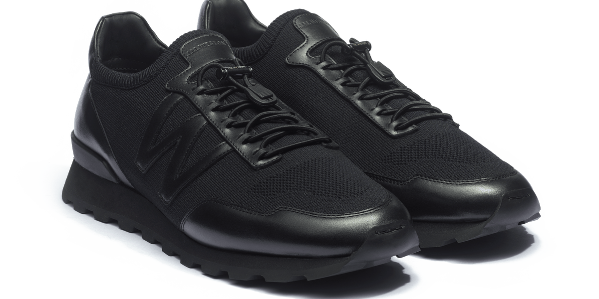 Basket On My Way Knit en maille nylon noire et cuir veau sport noir & J ...