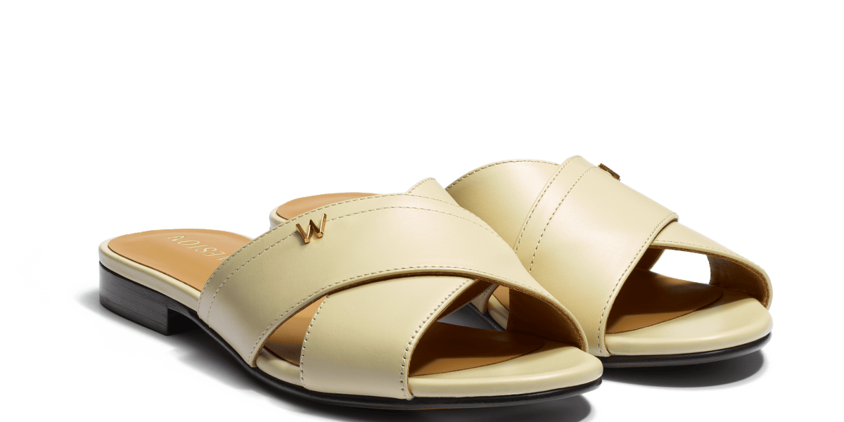 Mule Double V femme en cuir veau lisse satiné ivoire & J.M. Weston